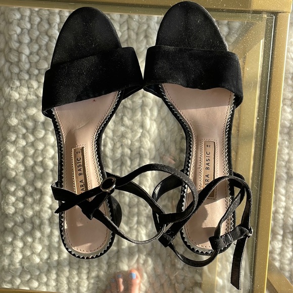 Zara | Shoes | Zara Basic Heeled Sandals Black Suede | Poshmark